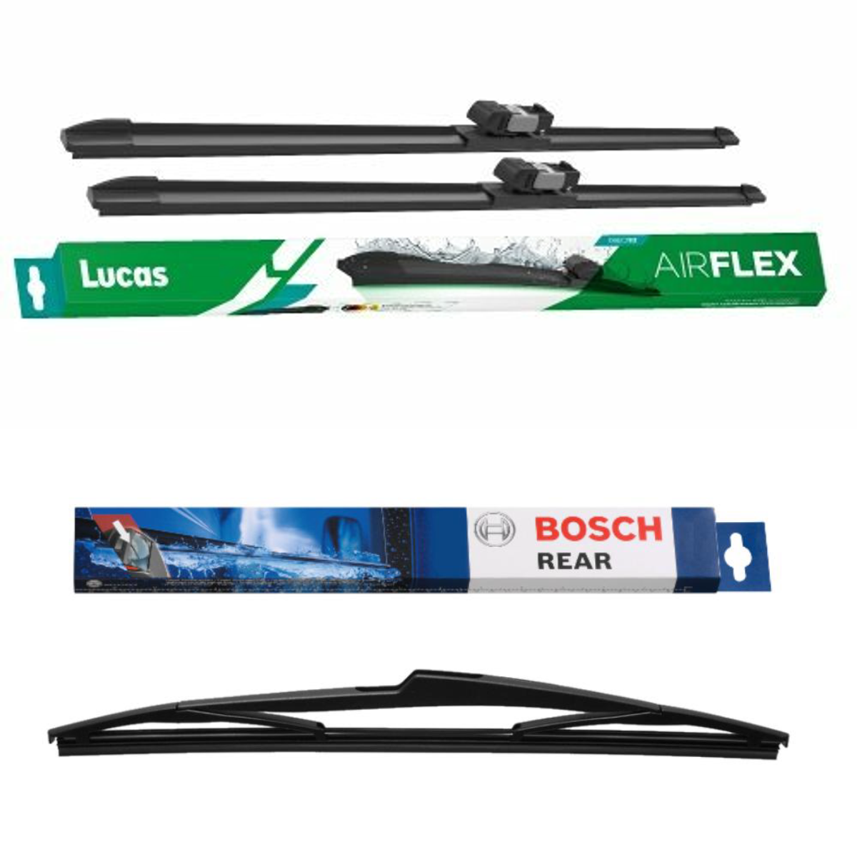 Lucas AIRFLEX Direct Fit and Bosch Rear Screen - Triple Pack | Windscreen Wipers